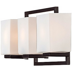 Possini Euro Design Lighting on The Square Modern Wall Mount Light Bronze Metal Hardwired 21" Wide 3-Light Fixture Geometric Opal Glass Shades for Bathroom Vanity Mirror House Home Room Decor