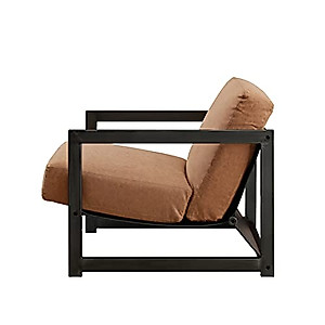 Art Leon Faux Leather Accent Chairs, Set of 2, Mid Century Modern Arm Chairs with Black Metal Frame, Single Sofa Lounge Chairs for Small Space Living Room Bedroom, Orange