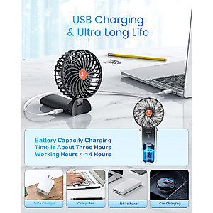 Portable Handheld Mini Fan Rechargeable: Small Hand Personal Foldable Fans 180° Adjustable 4 Speed Wind Cooling Air for Travel Face lash Indoor Outdoor Office Camping Household Women Men Kid Black