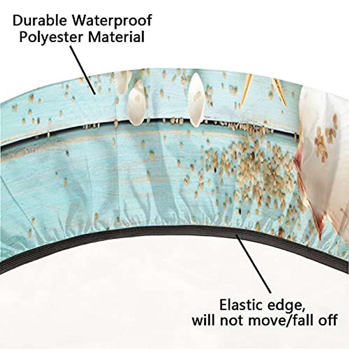 Beach Wood Texture Elastic Edge Round Tablecloth Shell Starfish Fitted Table Cover Waterproof Wipeable Round Table Cloth for Parties Outdoor Dining Table Decor Pads Size 48"(Fit for 36"-42" Table)