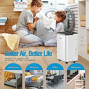 Humsure Dehumidifier For Basement,Dehumidifiers For Home. 4500 sq ft Automatic 70 Pint Whole-House Dehumidifier, Portable Dehumidifier With Drain Hose And 5l Water.