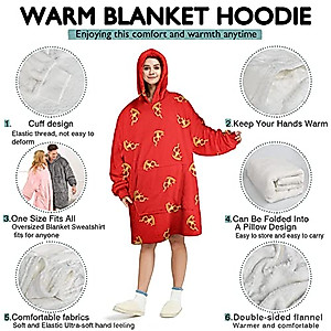 Wearable Adult Pizza Blanket Hoodie - Flannel Oodie Blanket Hoodie with Pockets - Oversized Sweatshirt Hoodie - Sherpa Giant Hoodie Blankets for Unisex
