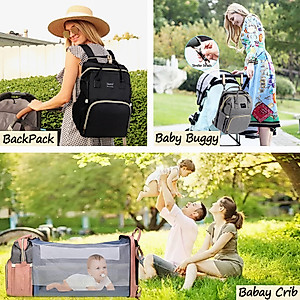 PaurFu Updated 8-in-1 Diaper Bag Backpack, Multifunctional Diaper Baby Bag for Mom Dad with Bassinet Bed,Changing Station,Soft Baby Pillow,Mosquito Net Sunshade and USB Charge Port etc.