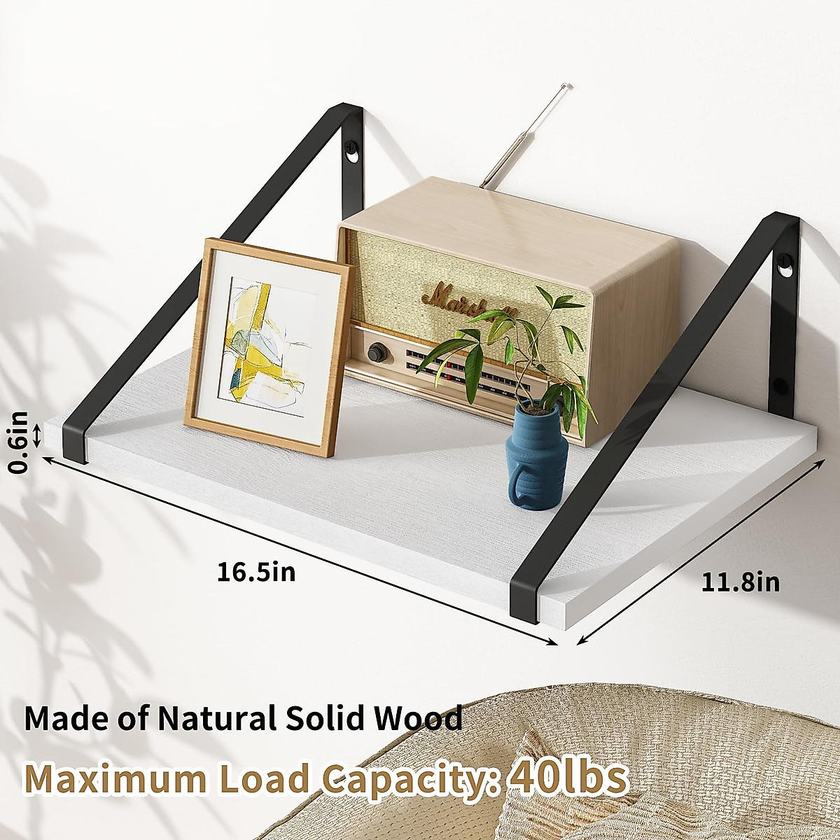 Fixwal 12 Inch Deep Shelves - White Floating Shelves, Rustic Wood Wall Shelf for Bathroom, Kitchen, Laundry Room, Living Room Decor