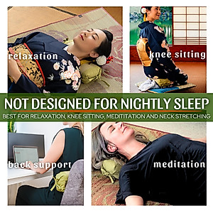 Japanese Neck Roll Pillow Firm for Relaxation - Original Bolster Cylinder Pillow Made with Japanese Igusa Rush, Infused with HIBA Essence - Hard Cervical Pillow for Neck Stretch and Meditation