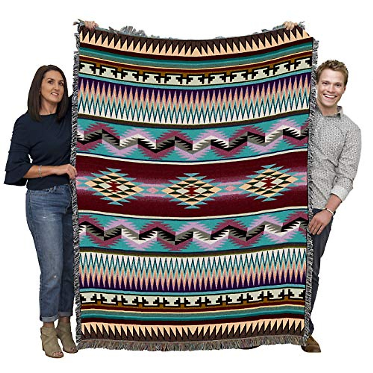 Pure Country Weavers Desert Stripe Blanket - Southwest Native American Inspired - Gift Tapestry Throw Woven from Cotton - Made in The USA (72x54)