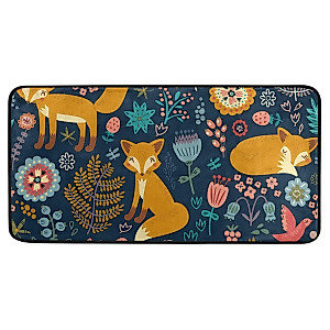 DOMIKING Kitchen Rugs and Mats Non-Slip Doormat Colorful Fox Cute Thanksgiving Home Decor Floor Rug Standing Mat, Washable Hypoallergenic Waterproof (39''x 20'')
