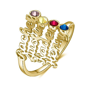 RMREWY Sterling Silver Personalized Name Ring Custom Engraved Name Ring with Simulated Birthstone Wedding Family Mother Day Birthday Aniversary Gifts For Women, Size 5-12