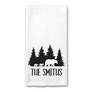 Monogram Personalized Mama Baby Bear Kitchen Towel, Farm House Waffle Weave Tea Towel, Cabin Housewarming Gift, Wedding Gift
