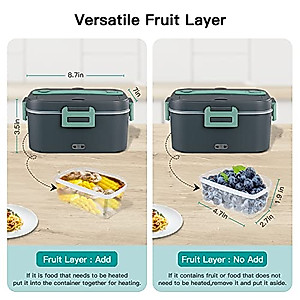 75W Electric Heated Lunch Box 1.8L Food Heater/Warmer Portable Heated Lunch Boxes (lonchera electrica para el almuerzo) for Car truck and Home - Leak Proof, Removable 304 Stainless Steel Container