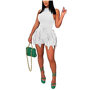Track Suits for Women Set 2 Piece - Summer Sleeveless Tank Tops High Waisted Fringe Tassel Biker Shorts Sweatsuits Sets Streetwear Beach Vacation Outfits White, XL