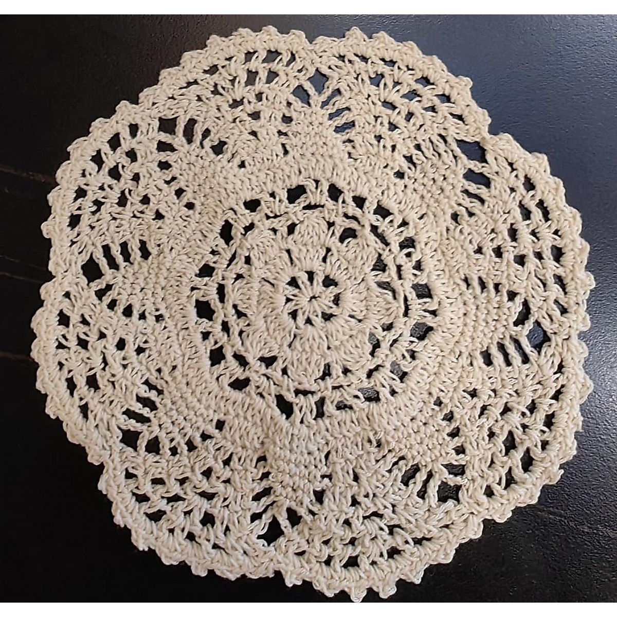 MULBESS Handmade Crochet Floral Pattern Round Cotton Lace Table Placemats Doilies Pack of 6, Round 8 Inch, Beige
