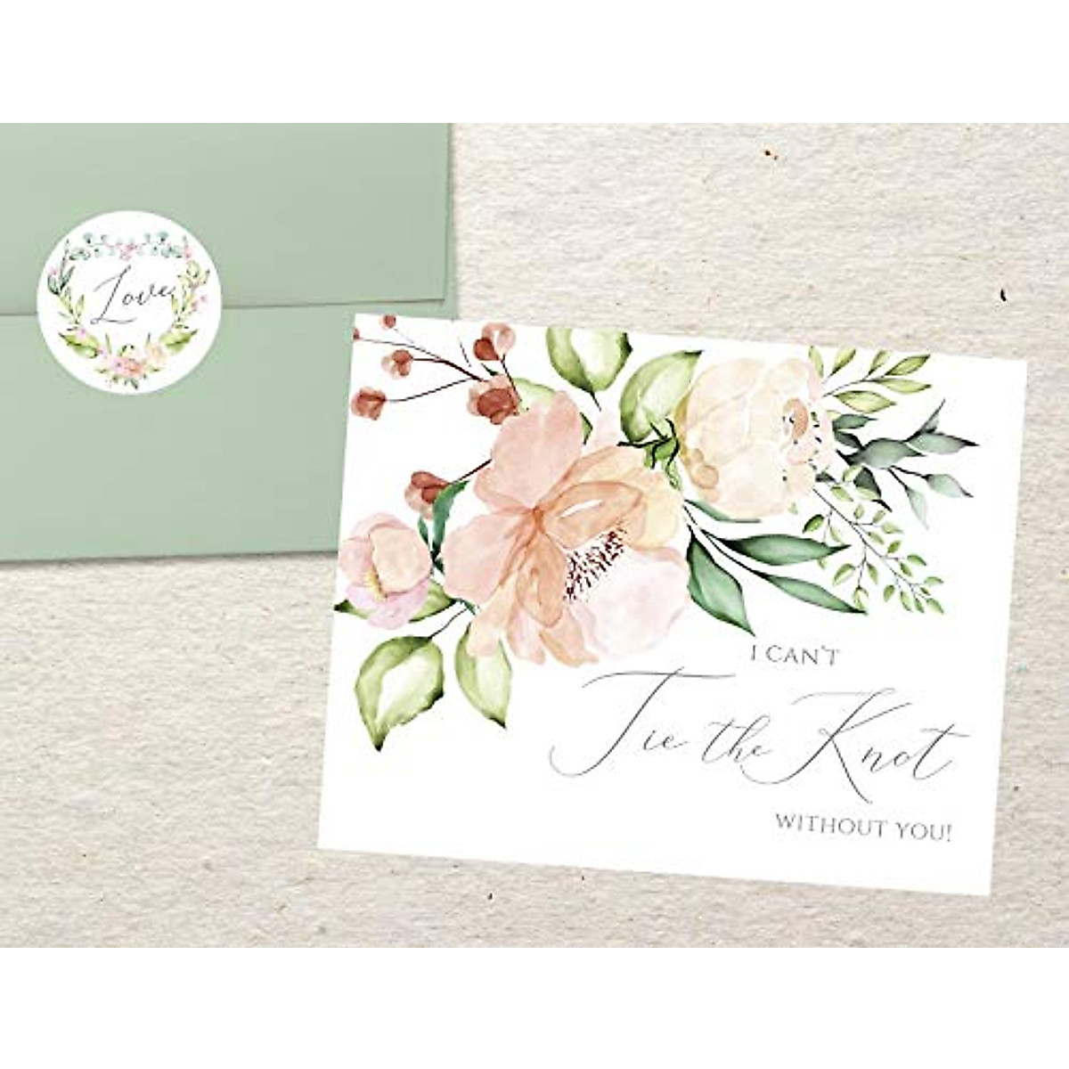 Moonrise Papery Set of 10 I Can't Tie the Knot Without You! Cards with Envelopes and Seals, Wedding Party Proposal Cards, Folded Card, Blank Inside