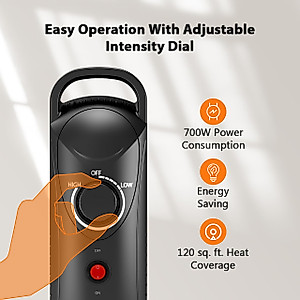 Air Choice Oil Heater, 700W Oil-Filled Radiator Heater with Thermostat, Overheat Protection,2 Heat Settings, Durable, for indoor use, Quiet Electric Space Heater for Bedroom, Office, Home