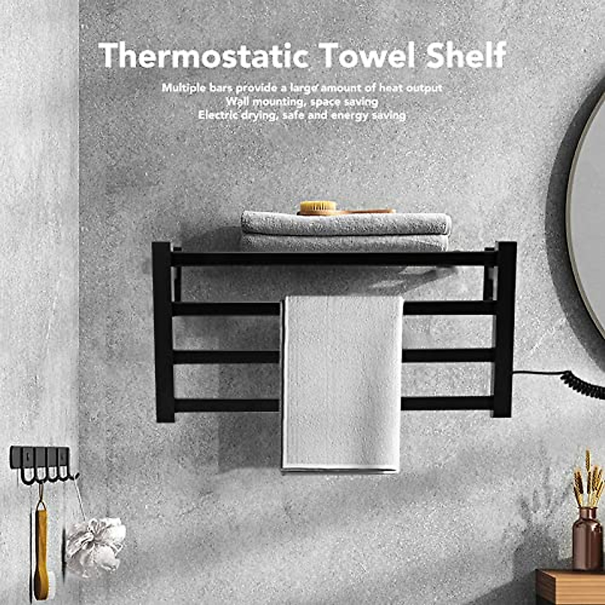 Fafeicy Thermostatic Towel Shelf, Bathroom Towel Rack Towel Holder, Electric Heated Towel Rack with Multiple Bars and Wall Mounting