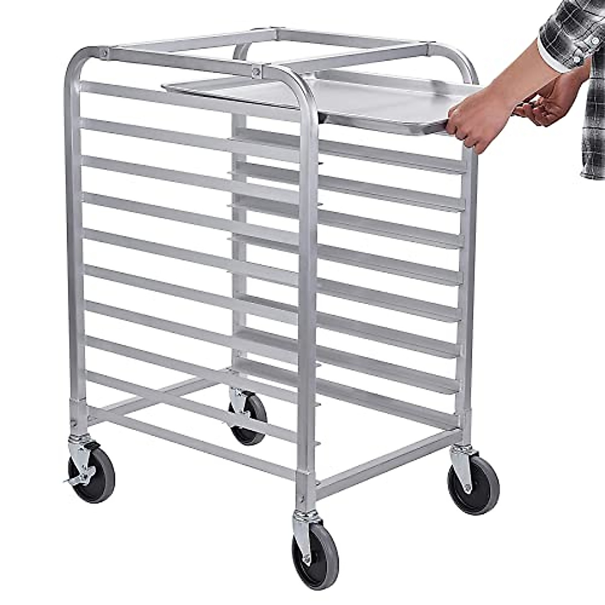 HALLY SINKS & TABLES H Bun Pan Rack 10 Tier with Wheels, Commercial Bakery Racking of Aluminum for Full & Half Sheet - Kitchen, Restaurant, Cafeteria, Pizzeria, Hotel and Home, 26" L x 20" W x 38" H