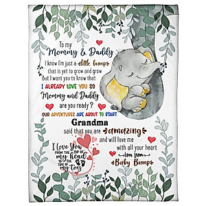 Personalized Blanket for Time to Be Mom Dad I Know I'm Just A Little Bump Yellow Elephant Custom Name Gifts for Pregnancy from Baby Boy for Christmas Fleece Sherpa Blanket