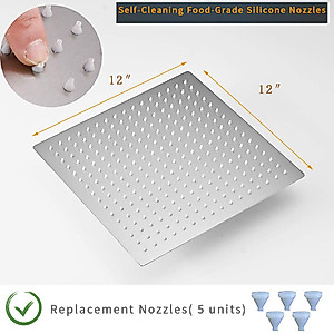 BESy 12 Inch Rain Shower Head, 12" Square Rainfall & High Pressure Stainless Steel Bath Showerhead, 20 Inches Straight Extended Shower Arm With Flange, Rain Shower Head Extension Arm Brushed NIckel