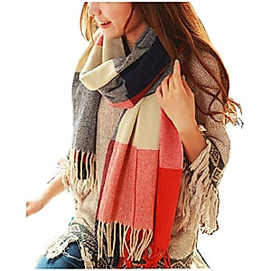 Loritta Womens Scarf Fashion Long Plaid Shawls Wraps Big Grid Winter Warm Lattice Large Scarves Gifts,Red Navy Lattice