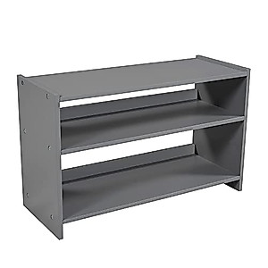 Lofaris Twin Size Low Loft Bed with Two Movable Shelves and Ladder,with Decorative Guardrail Chalkboard for Child,A Huge Storage Space for Clothes,Toys and Other Things,Gray.
