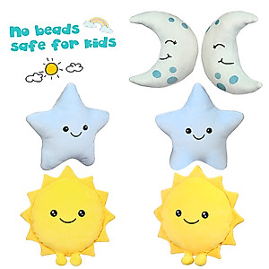 BenBen Sun Plush Toy 12 inch, Set of 3, 7 inch Stuffed Star and Moon, Cute Plushies Gift, Kids Bedroom Decorative Toy, Easter Basket Stuffers, Fun Plush Pillow for Home Décor