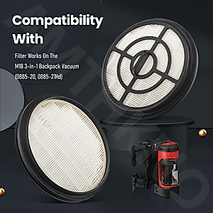 49-90-1963 Replacement Filter for M18 Milwaukee 3 In 1 Backpack Vac, 49-90-1963 Filters Fits 0885-20 & 0885-21HD - Filter for Fine Dust Collection (4)