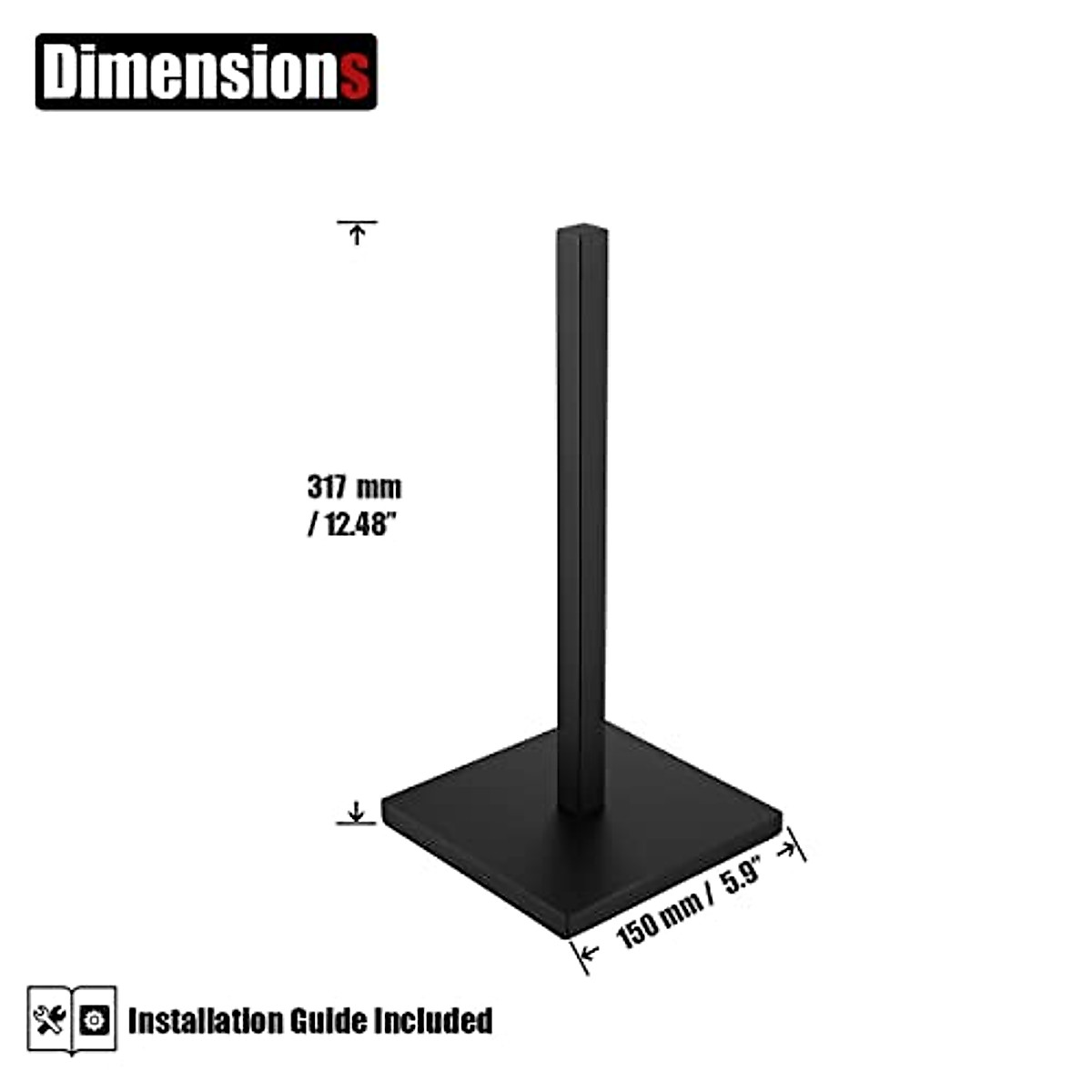 JQK Paper Towel Holder Stand Black, 304 Stainless Steel Kitchen Free Standing Countertop Paper Towel Dispenser Fits Standard and Jumbo Size, PTH240-PB