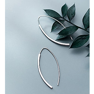 SLUYNZ 925 Sterling Silver Bar Dangle Earrings for Women Dangle Earrings Wire Threader Earrings Open Hoop Earrings (A-Silver)