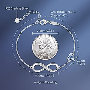 CDE Infinity Heart Symbol Charm Link Bracelet for Women 925 Sterling Silver Stainless Steel Adjustable Anniversary Jewelry Birthday Gifts for Women Wife Girlfriend Her