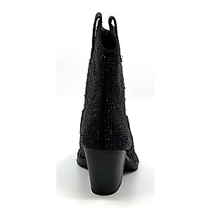 FOREVER Women Rhinestone Block Chunky Heel Ankle Bootie River-01 Black 8.5