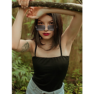 Frienda 4 Pairs Rimless Rectangle Sunglasses Frameless Square Glasses Vintage Transparent Eyewear for Women Men (Fresh Colors,Metal Frame)