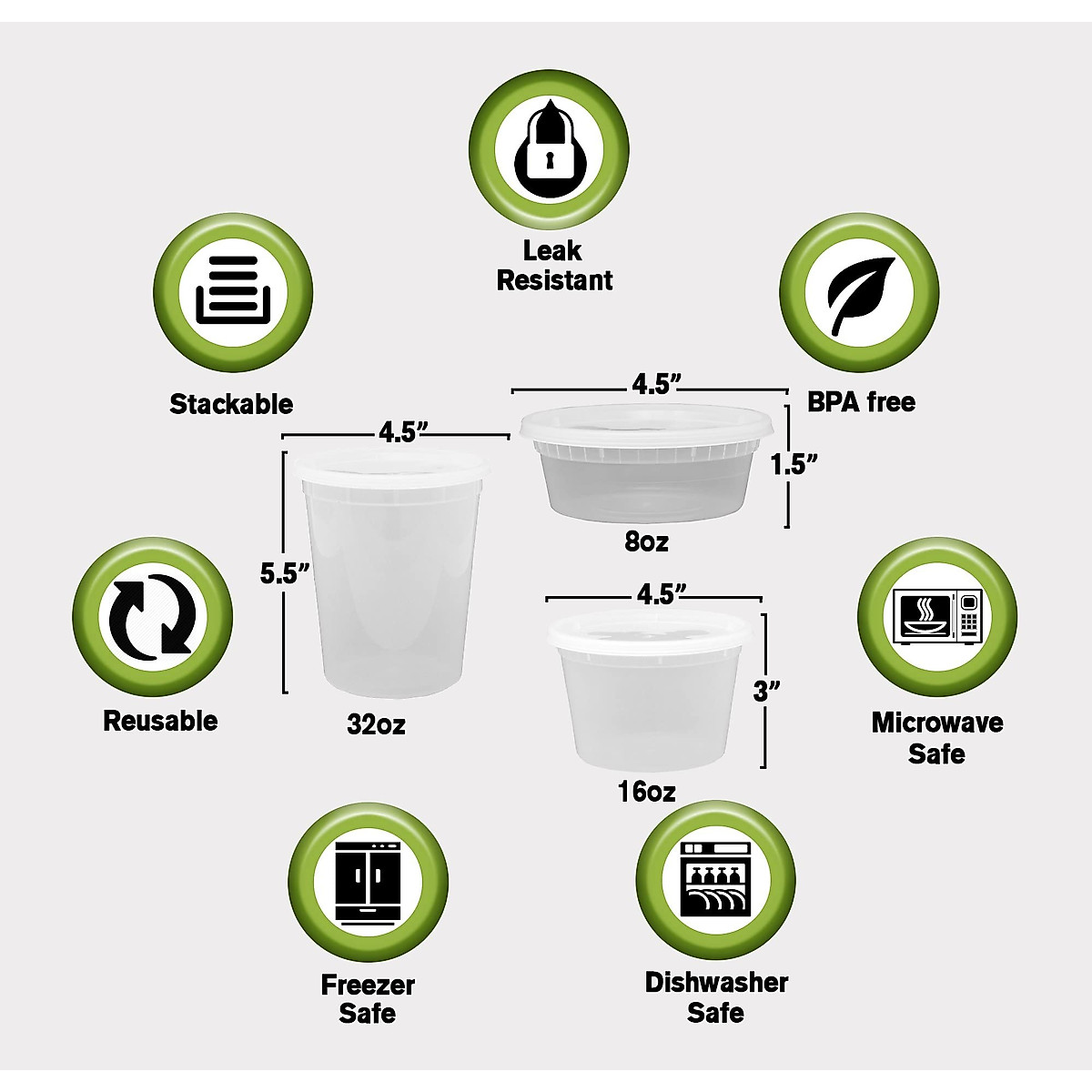 SafeWare Deli Containers with Airtight Lids 50 Mix Sets (16oz- 25 Set, 32oz 25 Set) Perfect for Slime, Portion Control, Microwavable, Dishwasher, Freezer Safe, Leakproof, Stackable