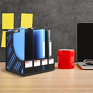 Ysenchan Magazine File Holder, Plastic File Folder Holder for Desk, 4 Compartments Desk Organizer for Office Storage, Vertical File Organizer, Black