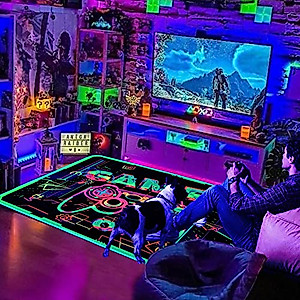 Csivoisw Gamer Area Rug Gaming Rug for Boys Bedroom Blacklight Game Printed Carpet Glow in The Dark Gamer Rug Playroom Large Non-Slip Rug Teen Boys Girls Game Room Floor Mat 60x39 Inch