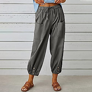 Womens Casual Capri Pants Elastic Waist Drawstring Summer Lounge Baggy Trousers Cinch Bottom Lantern Ankle Pants with Pockets