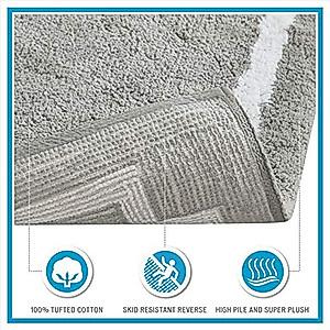 Madison Park Evan 100% Cotton Bathroom Rug Non Slip Backing-Luxrurious Tufted Plush Bath Mat Absorbent, Quick Dry, Spa Design Shower Room Décor, 24x72, Grey