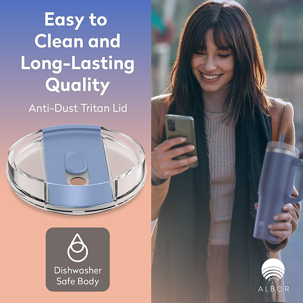 ALBOR 40 oz Tumbler With Lid and Straw, Leak Proof Durable Stainless Steel Insulated Tumbler With Handle, Spill Proof Water Bottles With Straw (Blue, 40 oz)