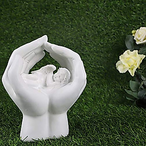 JUNIQUTE Sleeping Resting Angel in God's Hand with Colorful Light Fairy Garden Deco Cupid Statue Home Deco Cherub Statue Baby Sculpture Figurine Memorial