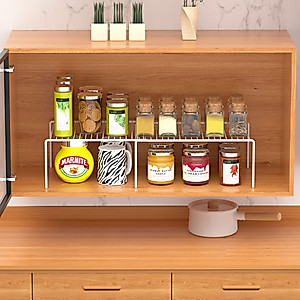 Redrubbit Cabinet Storage Shelf Rack, 4 Piece Expandable Metal Rustproof Kitchen Counter and Cabinet Shelf, Storage Rack Organizer Space Saver for Kitchen, Fridge, Cabinet, Bathroom, White, Set of 2