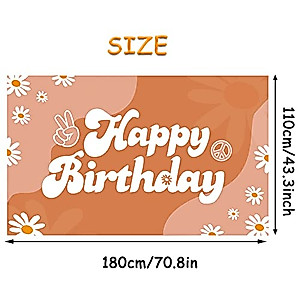 DARUNAXY Happy Birthday Banner for Women, Boho Hippie Theme Birthday Backdrop for Baby Shower, Happy Birthday Decorations for Girls, Boho Daisy Flower Groovy Birthday Party Supplies
