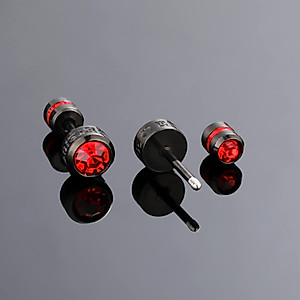 5 Pairs Colorful Screw Back of Earrings CZ Titanium Studs for Women Men,20G 6mm Surgical Steel Hypoallergenic Screw on Double Sided Barbell Stud Earring for Sensitive Ears (Red CZ)