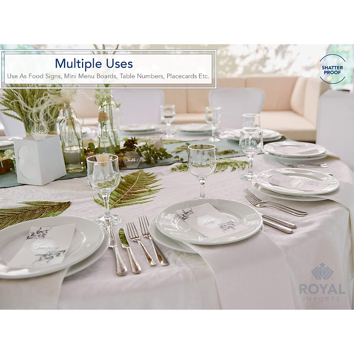 Royal Imports Place Cards Clear Acrylic Blank Plates, Table Seating Number Tiles, Custom Setting DIY Guest Name Signs Decor, Wedding, Reception, Party, Banquet, Dinner, Birthday - Hexagon - 20 pcs