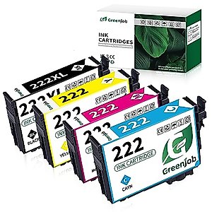Greenjob 222XL Ink Cartridges Remanufactured Replacement for Epson 222 Ink Cartridges Combo Pack 222 XL T222 T222XL to use with Expression Home XP-5200, Workforce WF-2960 Wireless All-in-One (4 Pack)