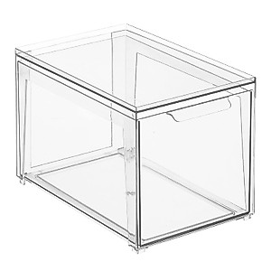 mDesign Plastic Stackable Bathroom Storage with Pull Out Bin Organizer Drawer for Cabinet, Vanity, Shelf, Cupboard, Cabinet, or Closet Organization - Lumiere Collection - Clear