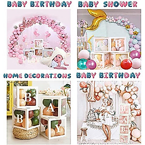 Baby Shower Decoration Baby Balloon Box - 4 pcs Transparent Balloons Boxes with BABY Letter ,White Baby Blocks Centerpieces Party Favors for Baby Girl Boy Birthday Gender Reveal Backdrop
