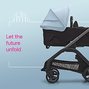 Bugaboo Dragonfly City Stroller with Full-Size Baby Bassinet and Toddler Seat, One Hand Easy Fold in Any Position, Full Suspension, Large Basket, Graphite Chassis and Skyline Blue Sun Canopy
