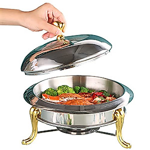 Full Size Round Chafing Dish Set, Stainless Steel Buffet Server Food Warming Tray with Alcohol Furnace and Lid, for Commercial Restaurant Catering Parties Weddings Picnics,24cm