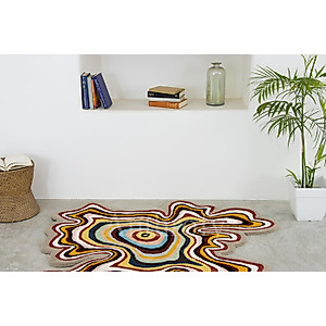 Anthrofy Illusion Waves Area Rug – 5’ x 8' – Handmade Wool Area Rugs – Multi Color – Rugs for Living Room, Bedroom – Anti-Skid – Carpets with Non-Slip Natural Backing with 100% Cotton