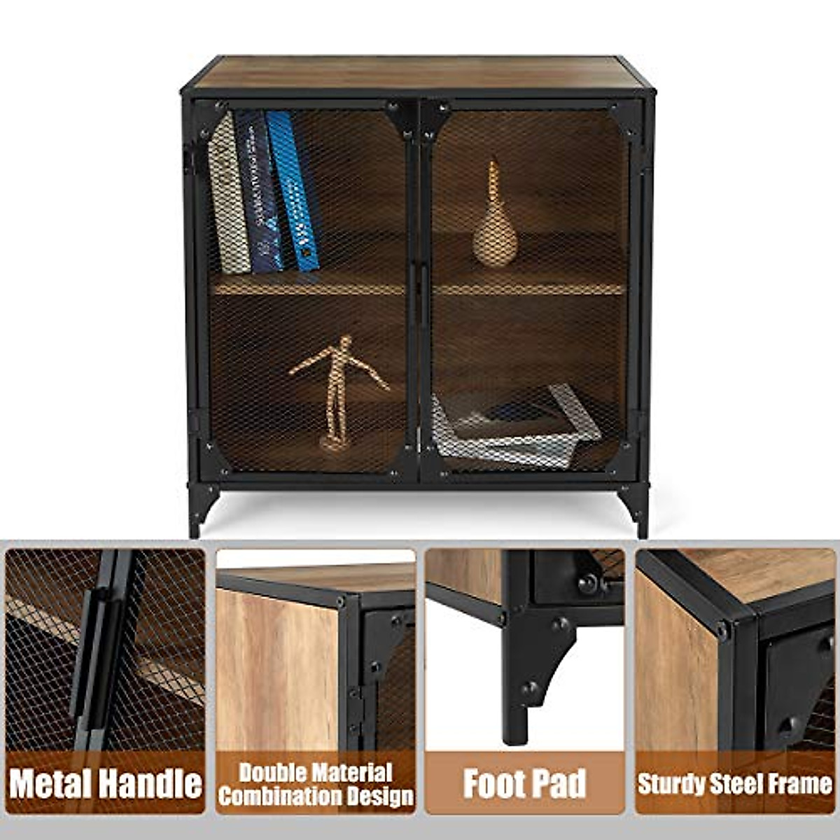 YOLENY Industrial Storage Cabinet, Storage Sideboard with Metal Mesh Door,Buffet Entryway Cabinet for Home,Kitchen, Dining Room