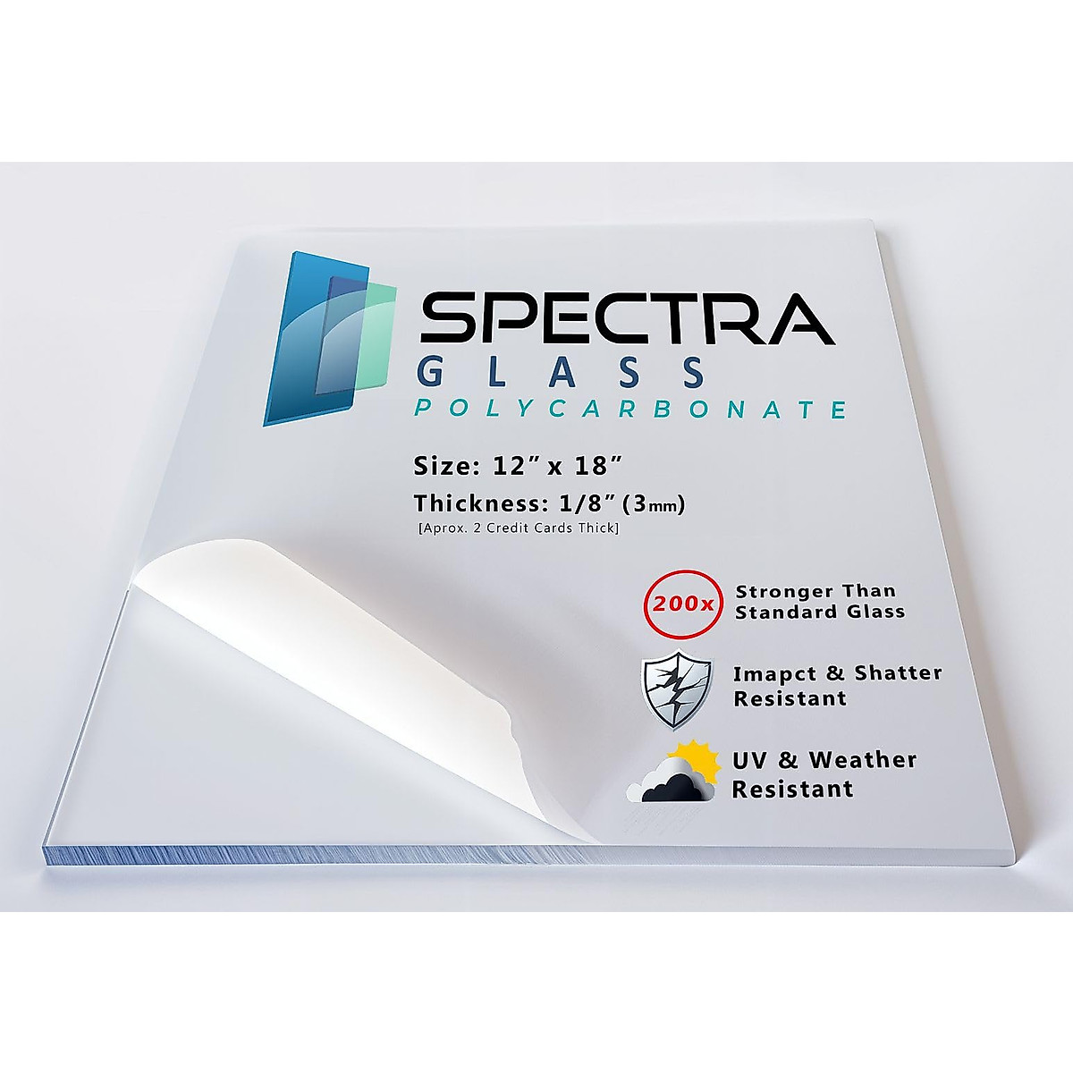 12"x18" (1/8") Spectra Glass Clear Polycarbonate Sheet. UV Coating on Both Sides. Impact and Weather Resistant. DIY, Arts, Crafts, Window Replacement. Sizes are Nominal Cut Within +-1/8". Made in USA